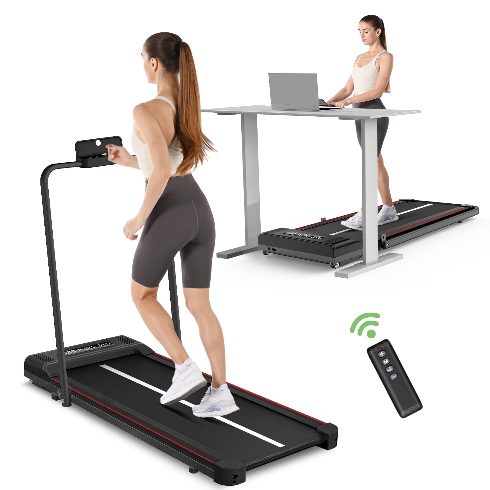 Bigzzia 2-in-1 Folding Under Desk Treadmill with Bluetooth Speaker for ...