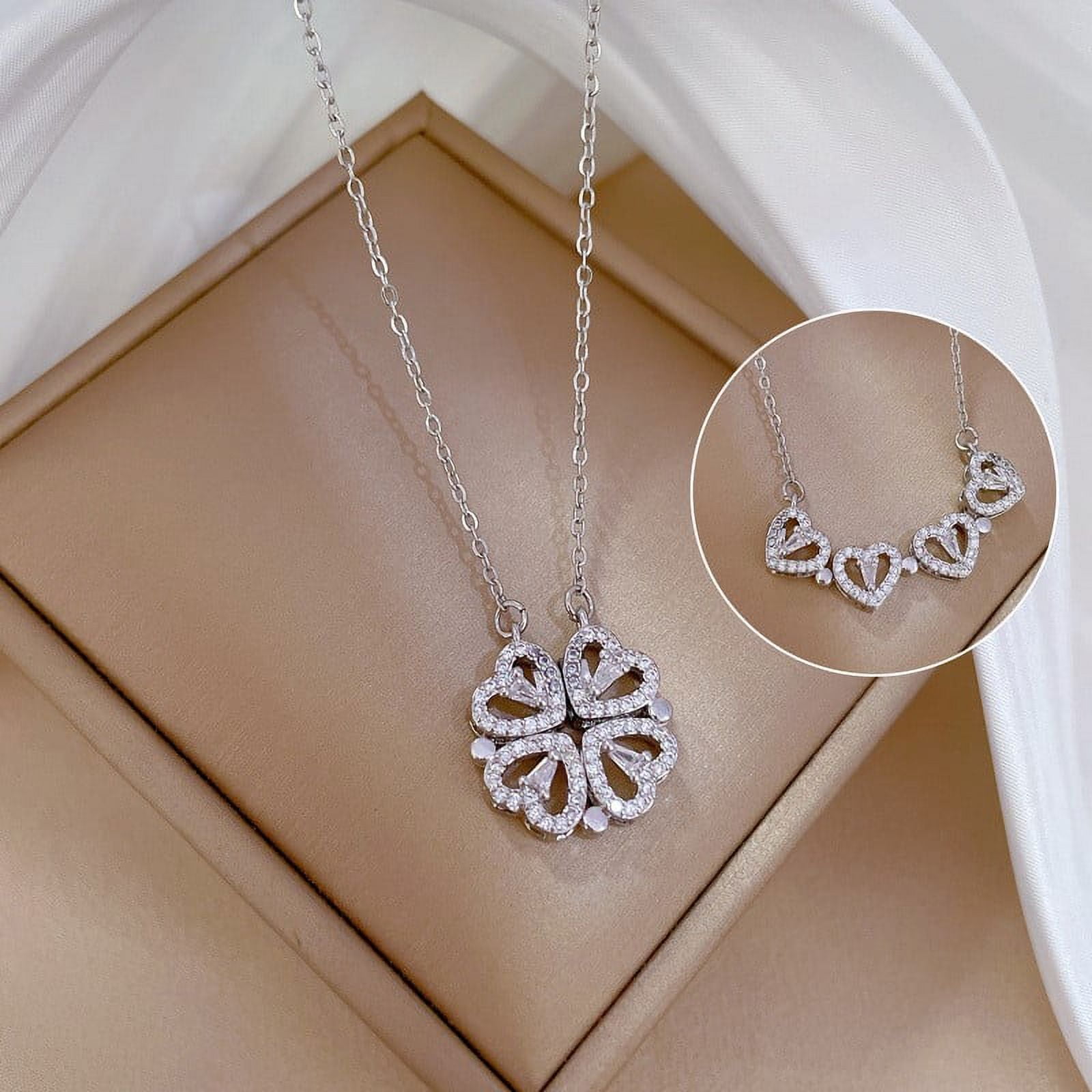 BiiU Magnetic 4 Hearts Shaped Lucky Four Leaf Clover Pendent Necklace ...