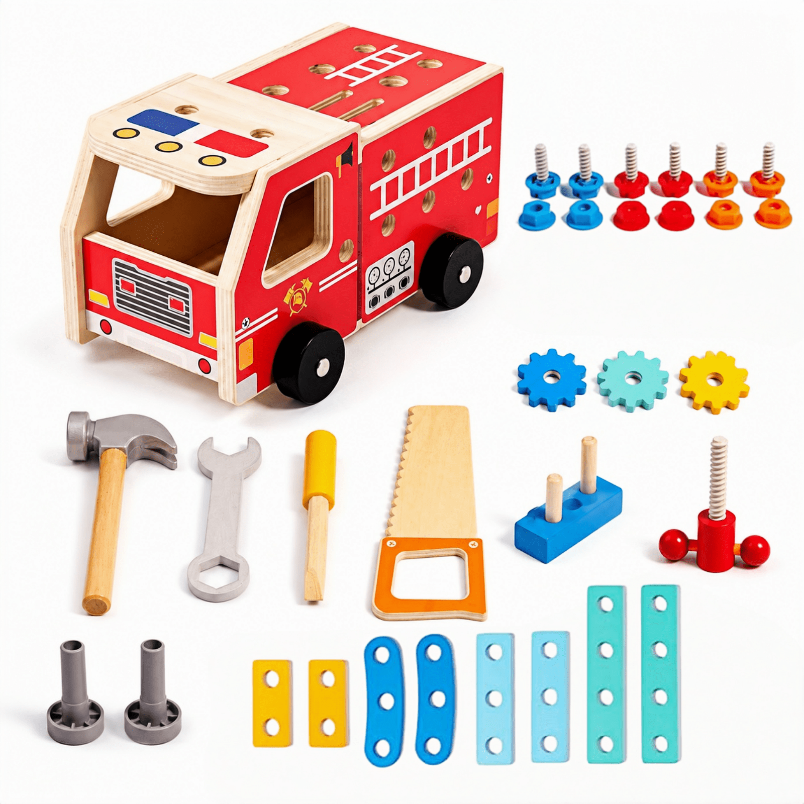 Biiend Wooden Tool Box Children's Car Style, 32 Pieces, Montessori Toy ...