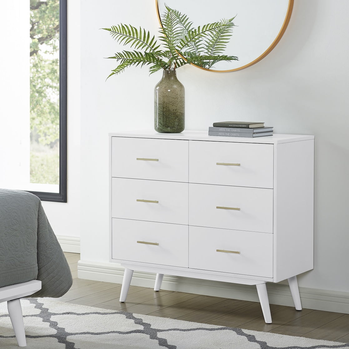 BikaHom Mia 6 Drawer Dresser in White - Spacious Storage, Brass Handles ...