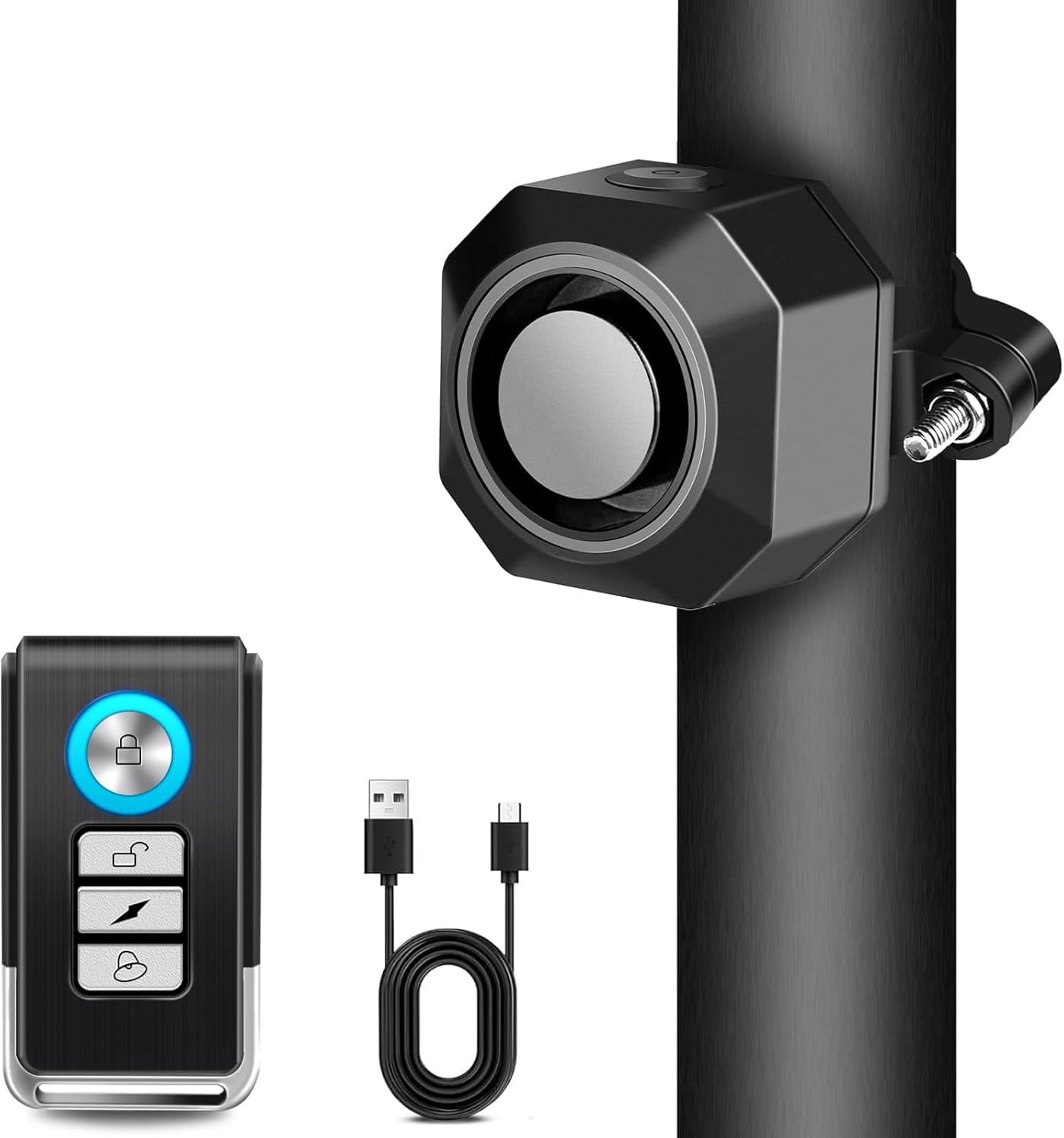 Bike Alarm USB Recharable with Mount, Electric Bike Alarm with Remote ...