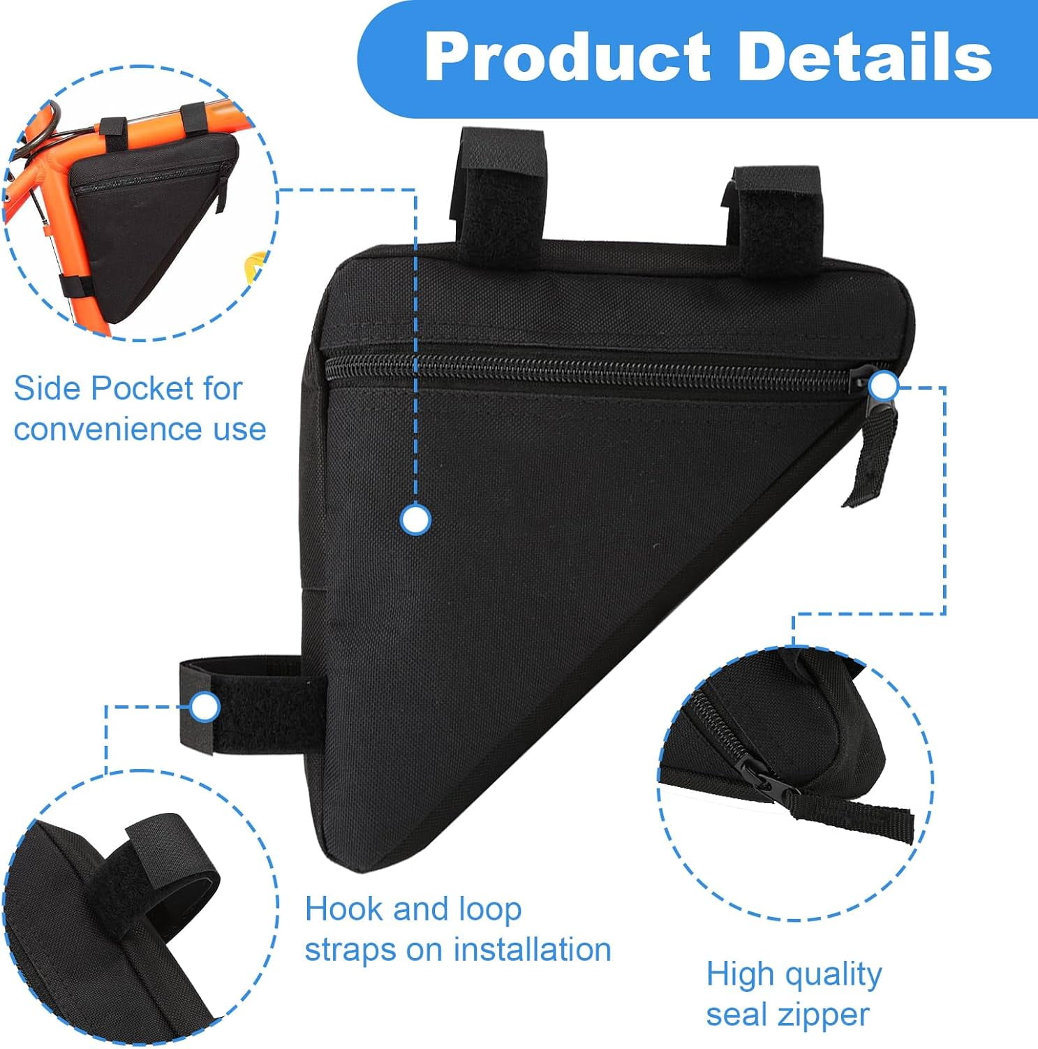 Bike Bag, Bicycle Frame Storage Bag, Oxford Fabric Bike Triangle Frame ...