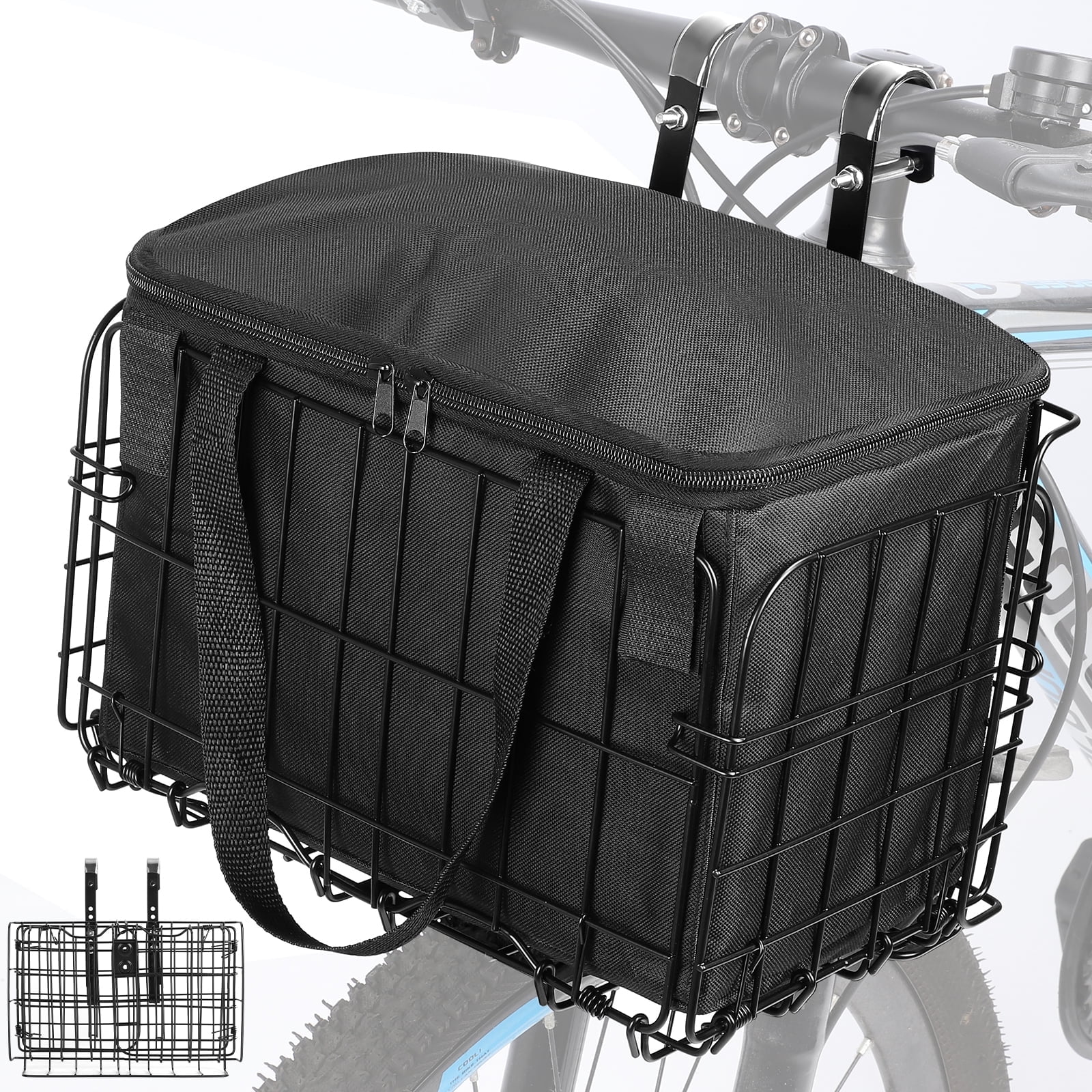 Bike Basket Front, Folding Bike Basket with Removable Liner Bag, Metal ...