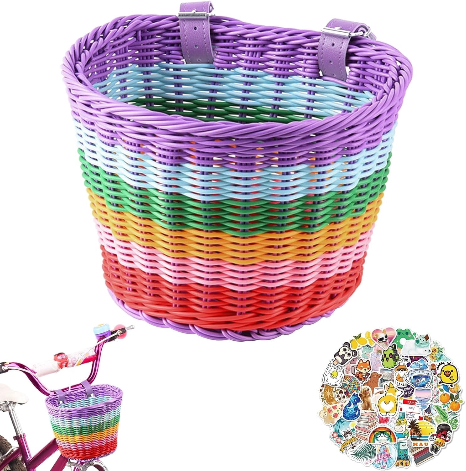 Bike Basket Front, Hand-Woven Multi-Color Boys Girls Front Bicycle ...