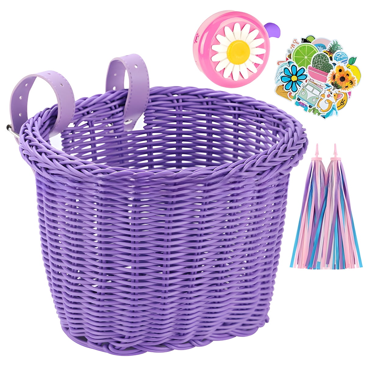 Bike Basket Kids, Wicker Girl Bike Basket , Bike Handle Bowknot Streamers And Bell, Children ...