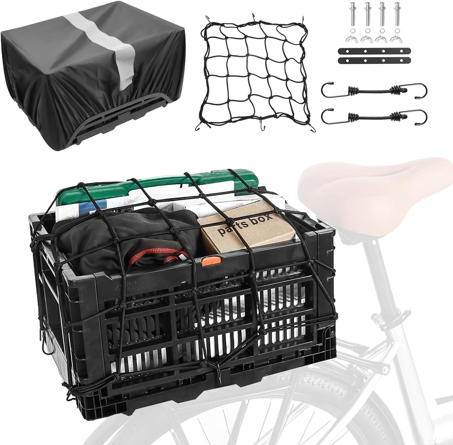 Bike Basket Rear, Folding Large Capacity Rear Bike Baskets, Collapsible ...