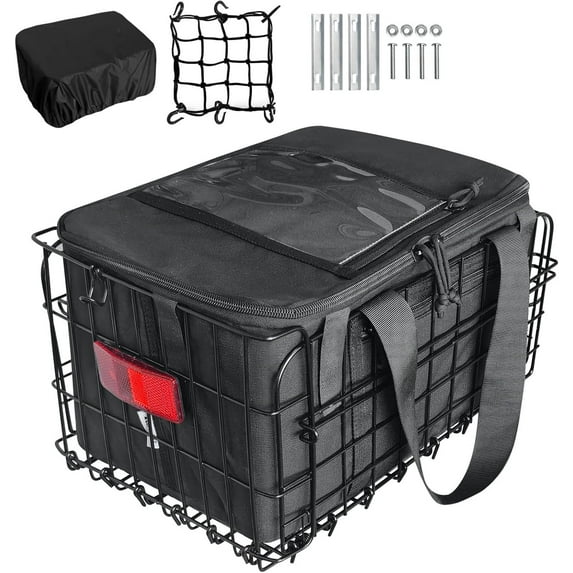Bike Basket Rear with Cooler Bag and Cargo Net, Waterproof Cover ...