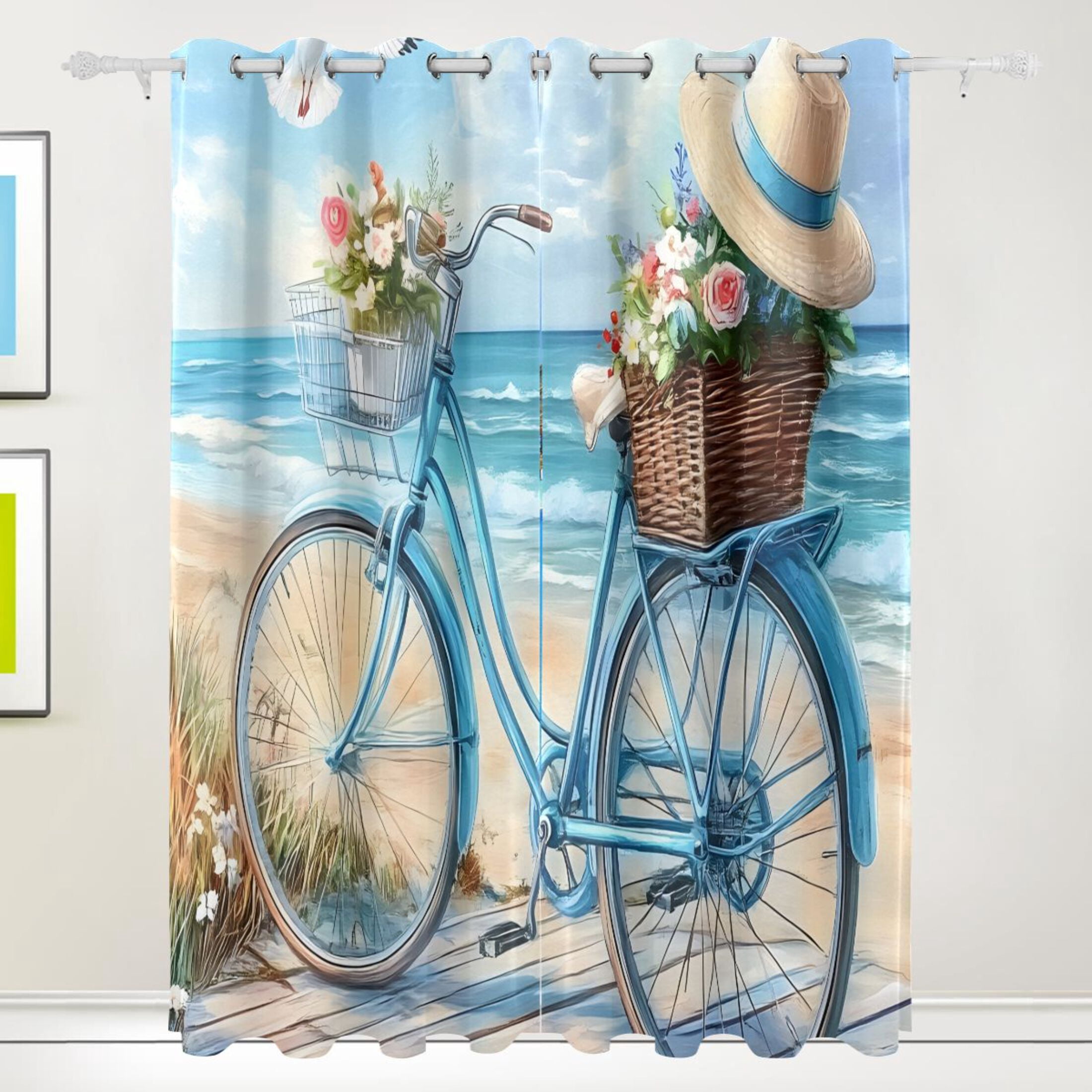 Bike Beach Blackout Curtains 55W x 84L Living Room Bedroom Curtains ...