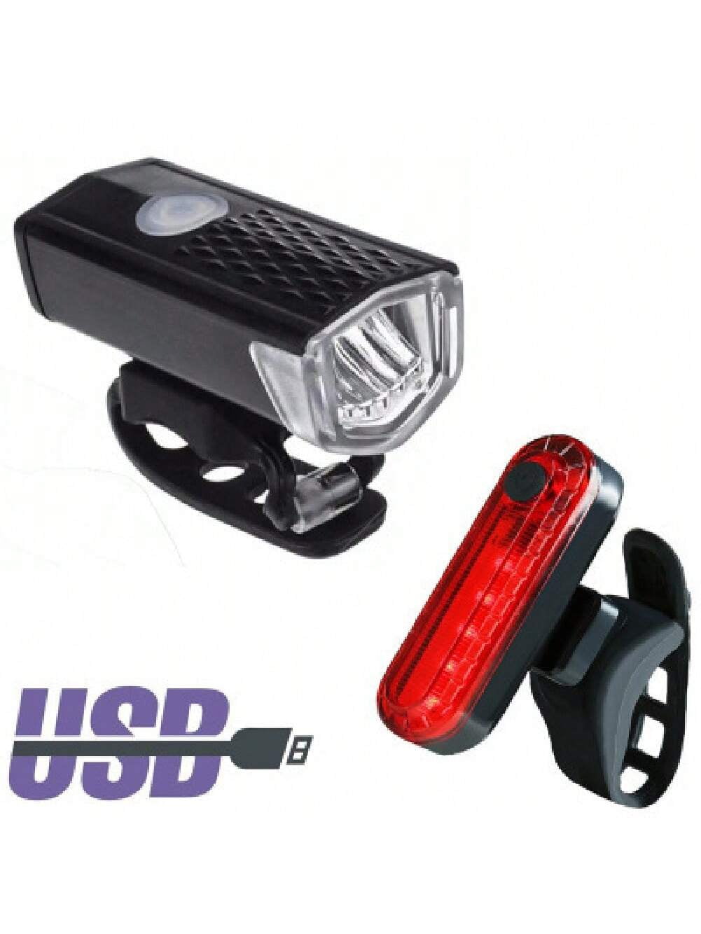 Bike Bicycle Light USB LED Rechargeable Set Mountain Cycle Front Back Headlight Lamp Flashlight ...