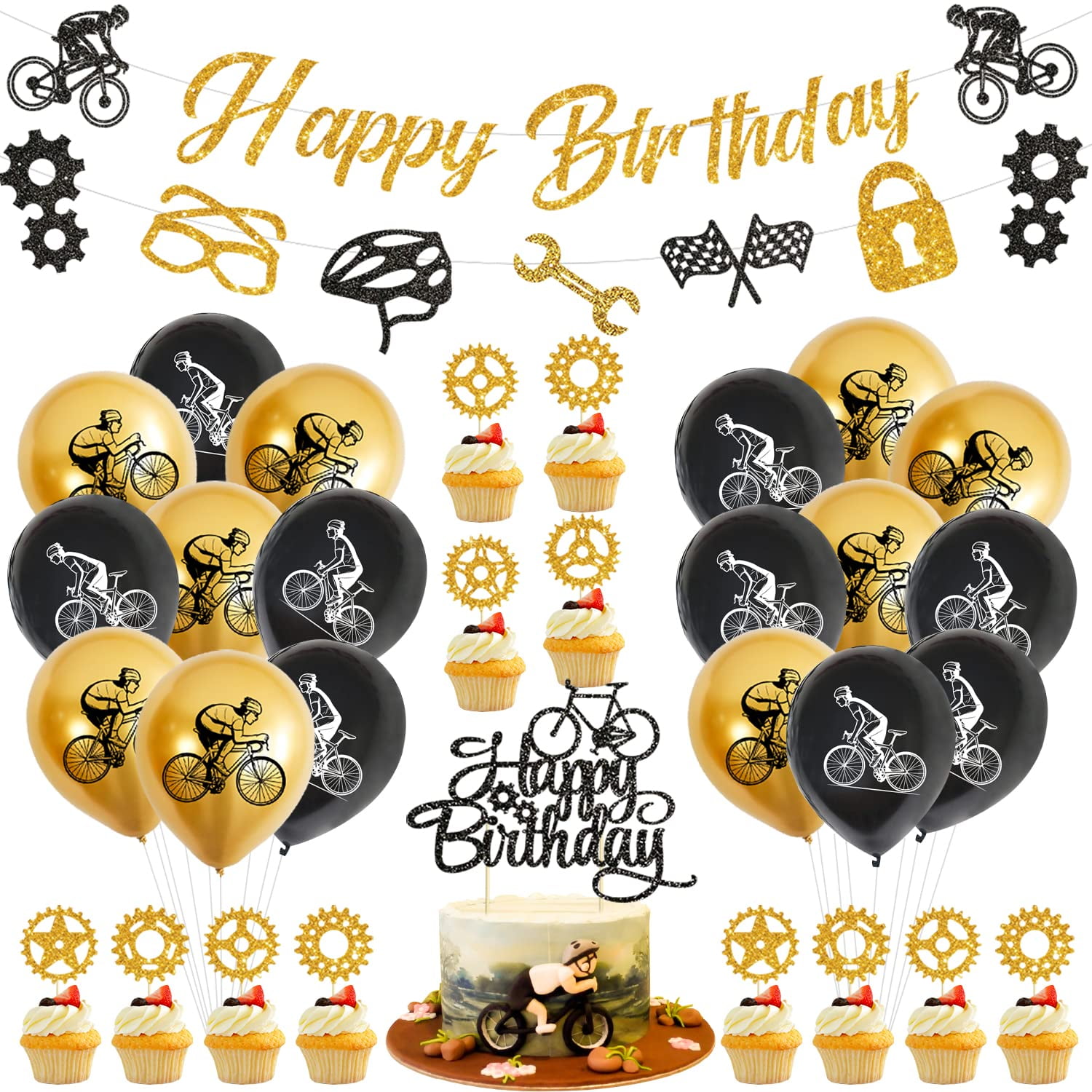 Bike Birthday Party Decorations, DHF10 Including Banner, Cake Toppers ...