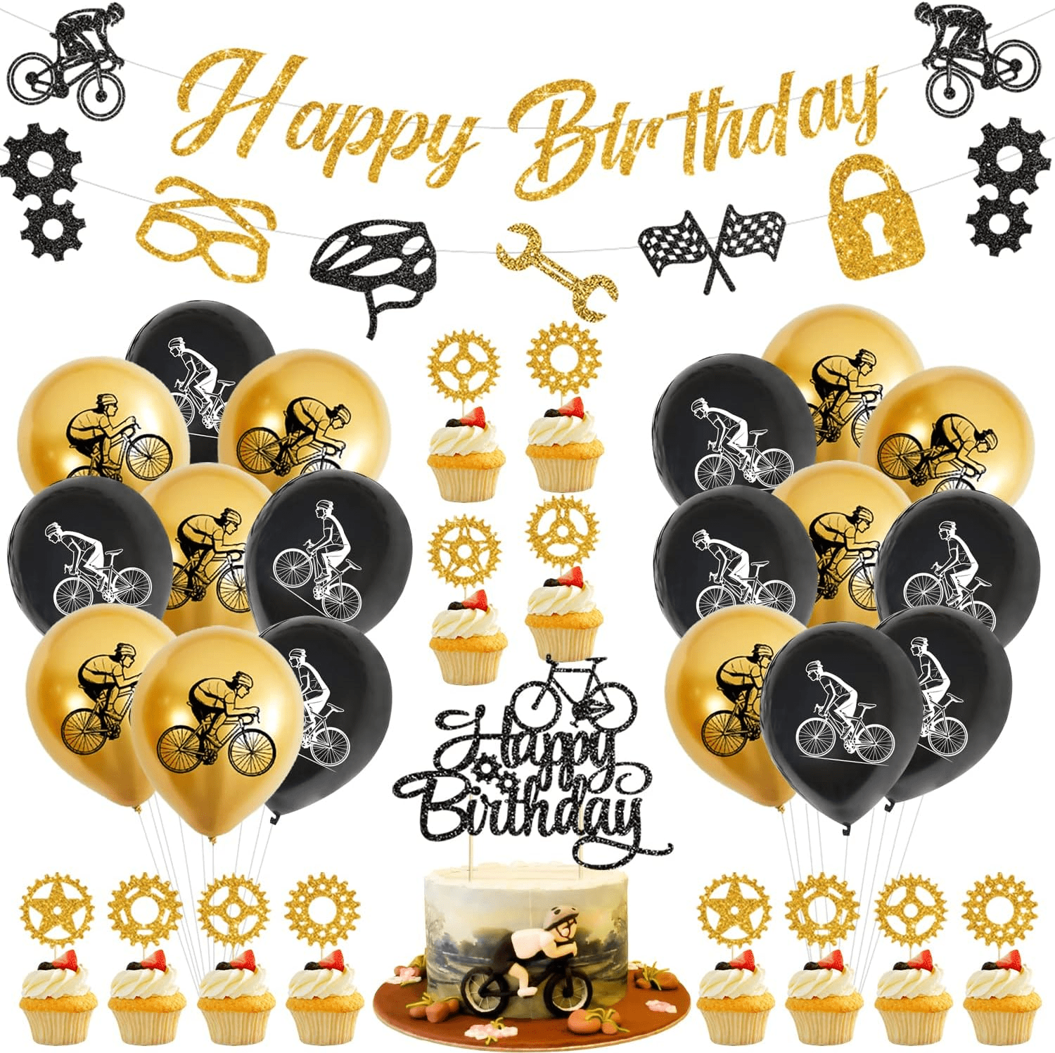 Bike Birthday Party Decorations, Glittery Bicycle Sports Theme Birthday ...