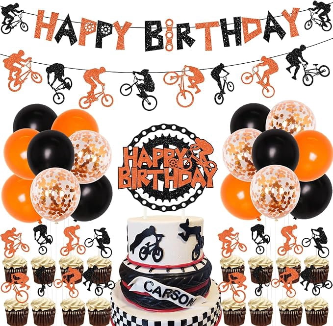 Bike Birthday Party Decorations Orange and Black Bicycle Motocross ...