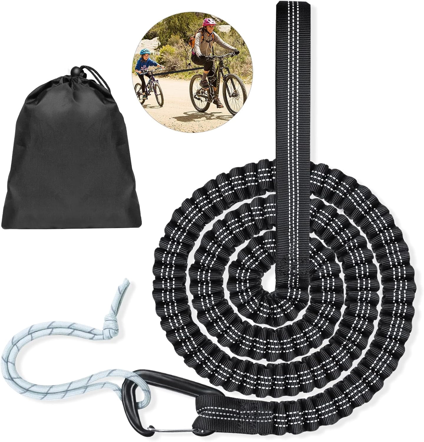 Bike Bungee Tow Rope, Elastic Carabiner Attachment for Family Riding ...