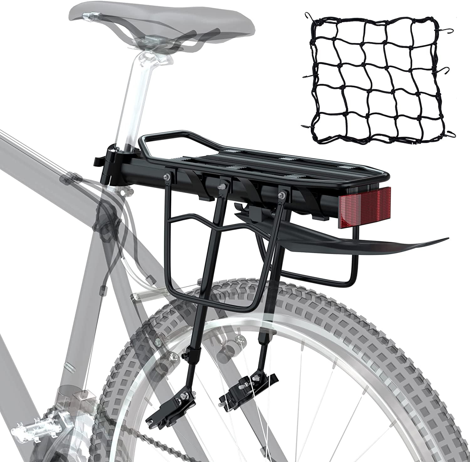 Bike Cargo Rack w/Fender & Bungee Cargo Net & Reflective Logo,Quick ...
