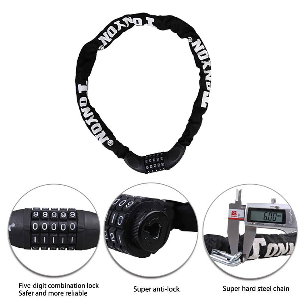 Bike Chain Lock Coiling 5-Digit Combination Lock for Keyless Tail Light ...