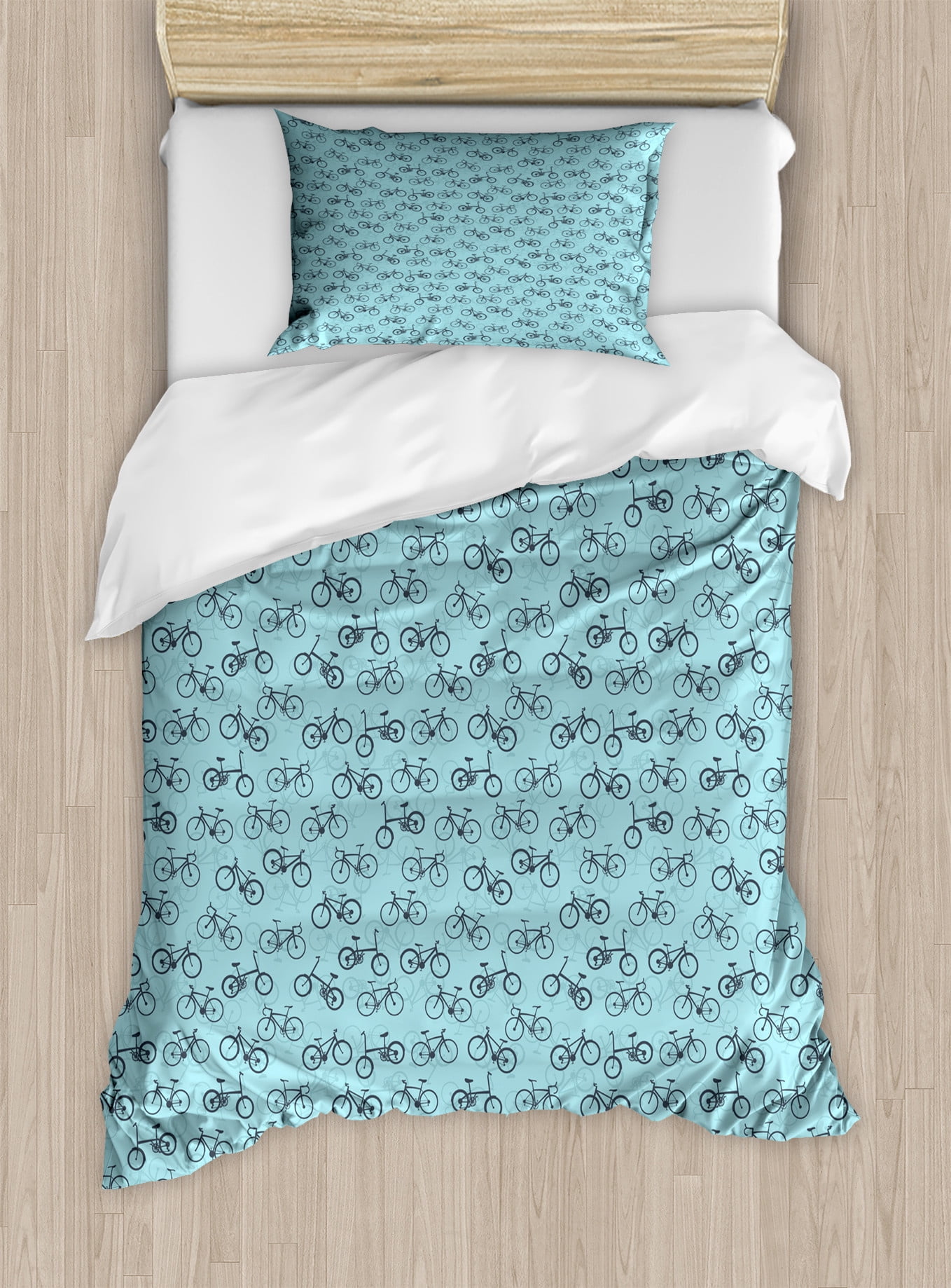 Bike Duvet Cover Set, Monochrome Minimal Pattern with Various Simple ...