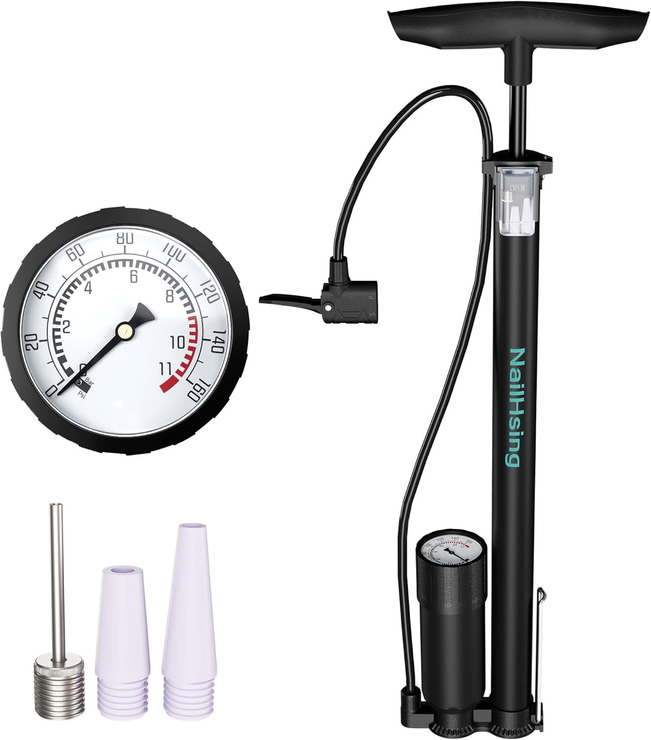Bike Floor Pump with Gauge: 160 PSI High Pressure Bicycle Pumps - 3 ...