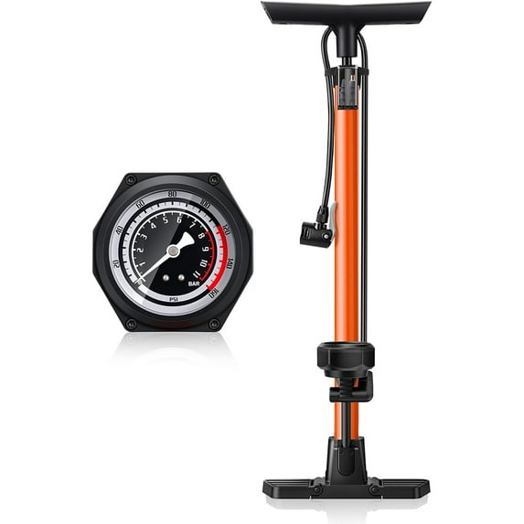 Bike Floor Pump with Gauge160PSI High Pressure, Air Bicycle Pump Presta and Schrader Valve, Fast ...