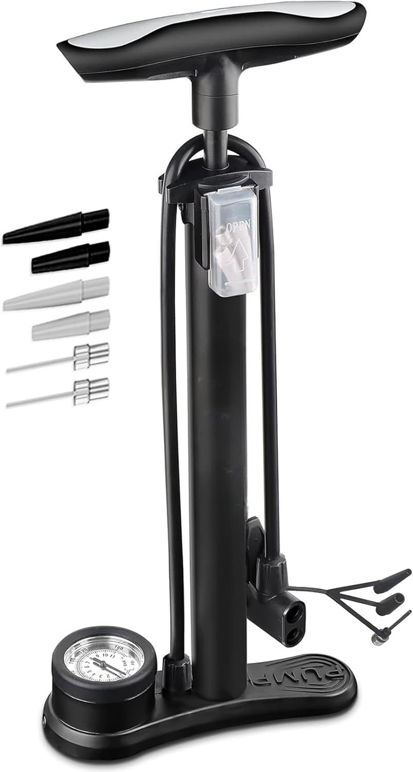 Bike Floor Pump with Gauge,Air Bicycle Pump Inflator with High Pressure ...