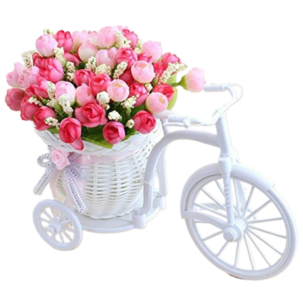 Bike Flower Basket, Artificial Flower Rose Tricycle Rattan Tricycle ...