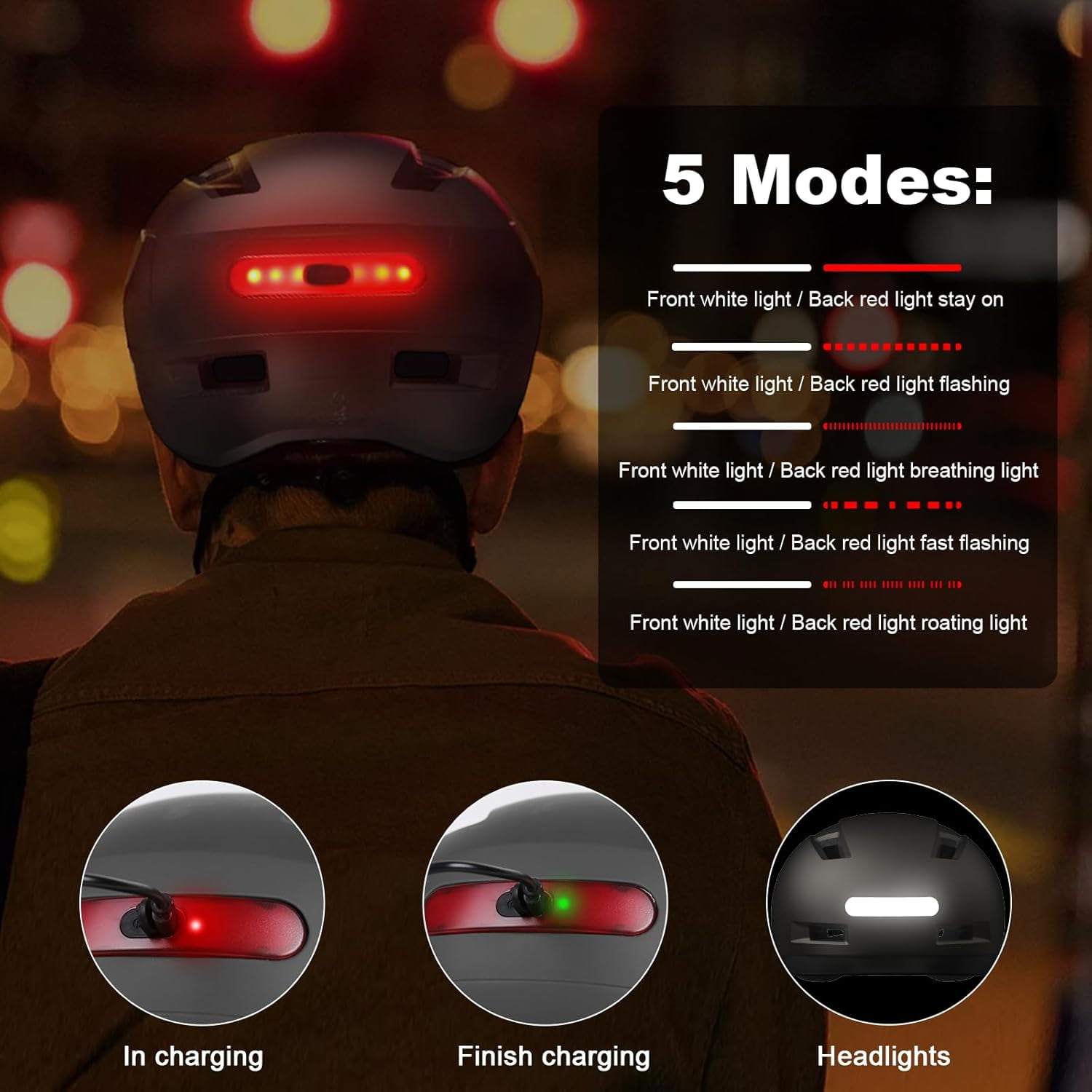 Bike Helmet, Adult Cycling Helmet with USB Rechargeable LED Front and ...
