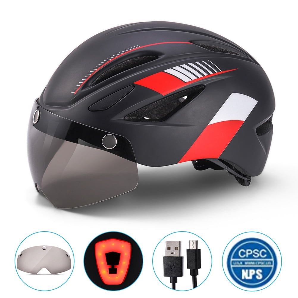 Bike Helmet with Detachable Magnetic Goggles Visor and LED Back Light ...