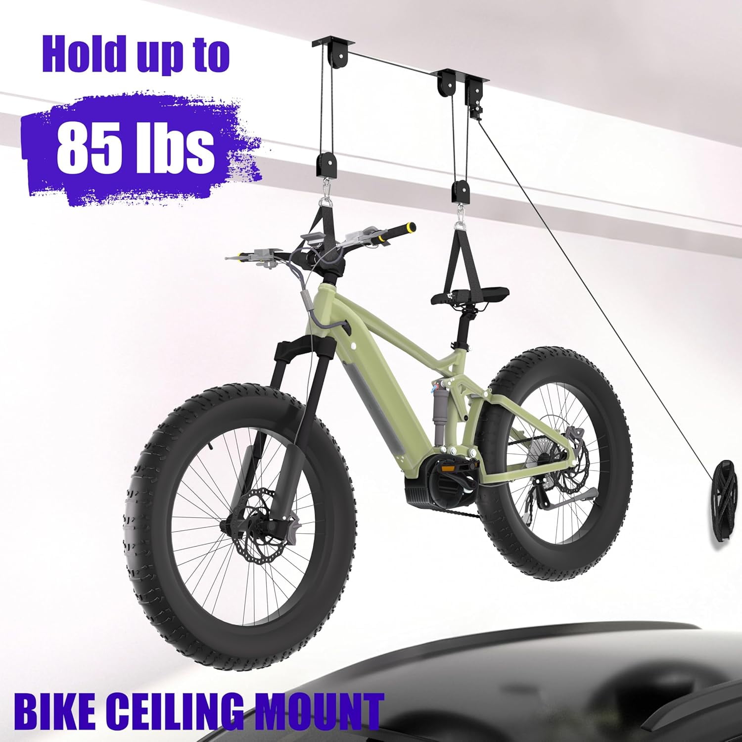 Bike Hoist, Heavy Duty Ebike Lift Pulley System for Garage Ceiling ...