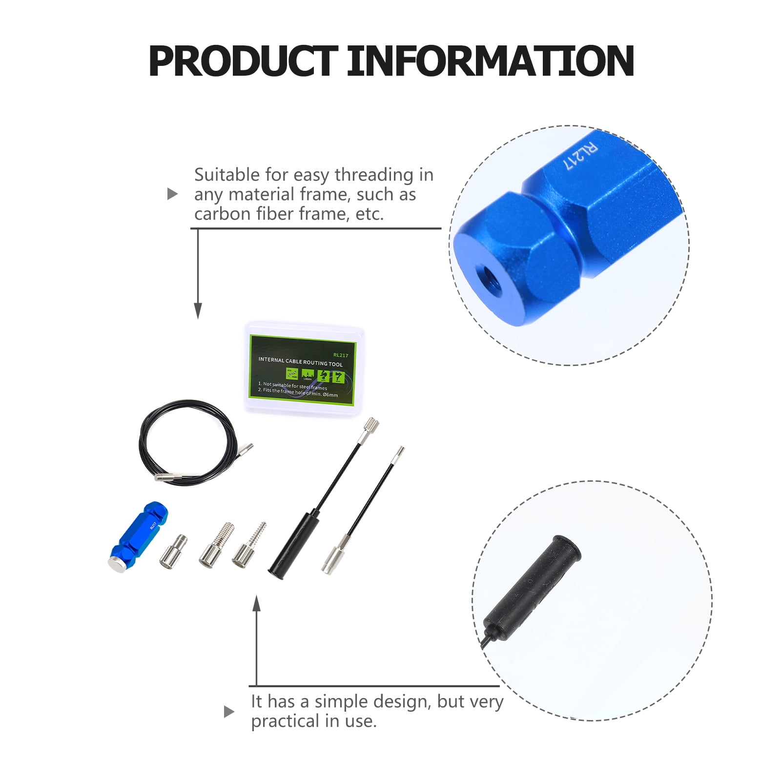 UNOMOR Bike Internal Cable Routing Tool Aluminium Alloy 1 Set 1.5X0.4X0 ...