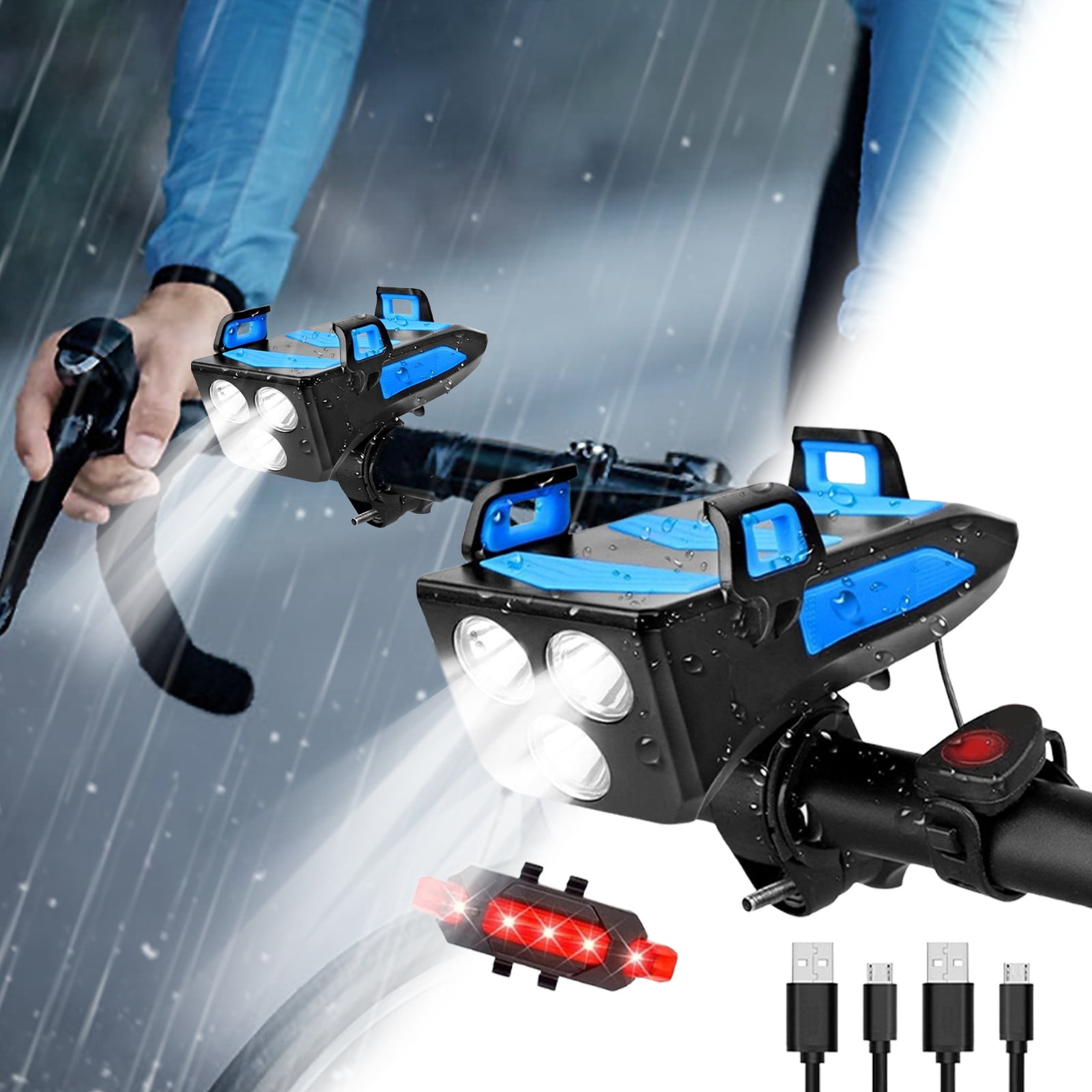 Bike Light 4 in 1 Bicycle Light,Waterproof Bike Headlight Light,USB Rechargeable,LED Light Bike ...