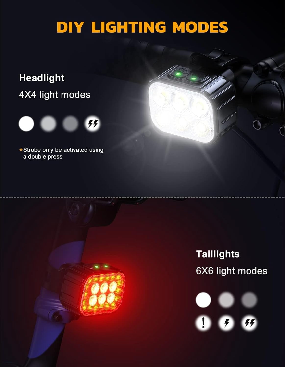 Bike Lights, Bike Lights Set Ultra Bright Rechargeable with 6 Spot ...