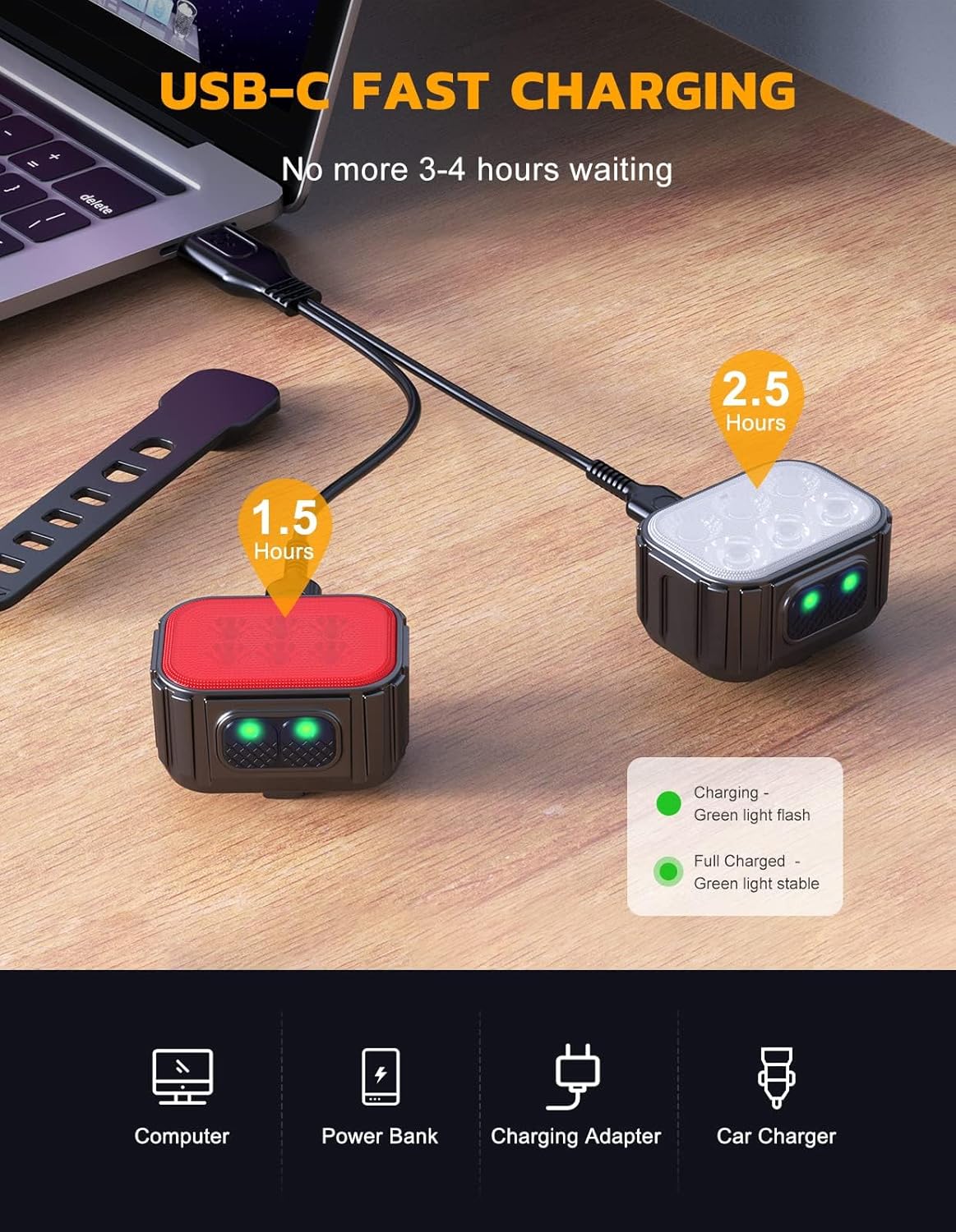 Bike Lights, Bike Lights Set Ultra Bright Rechargeable with 6 Spot ...