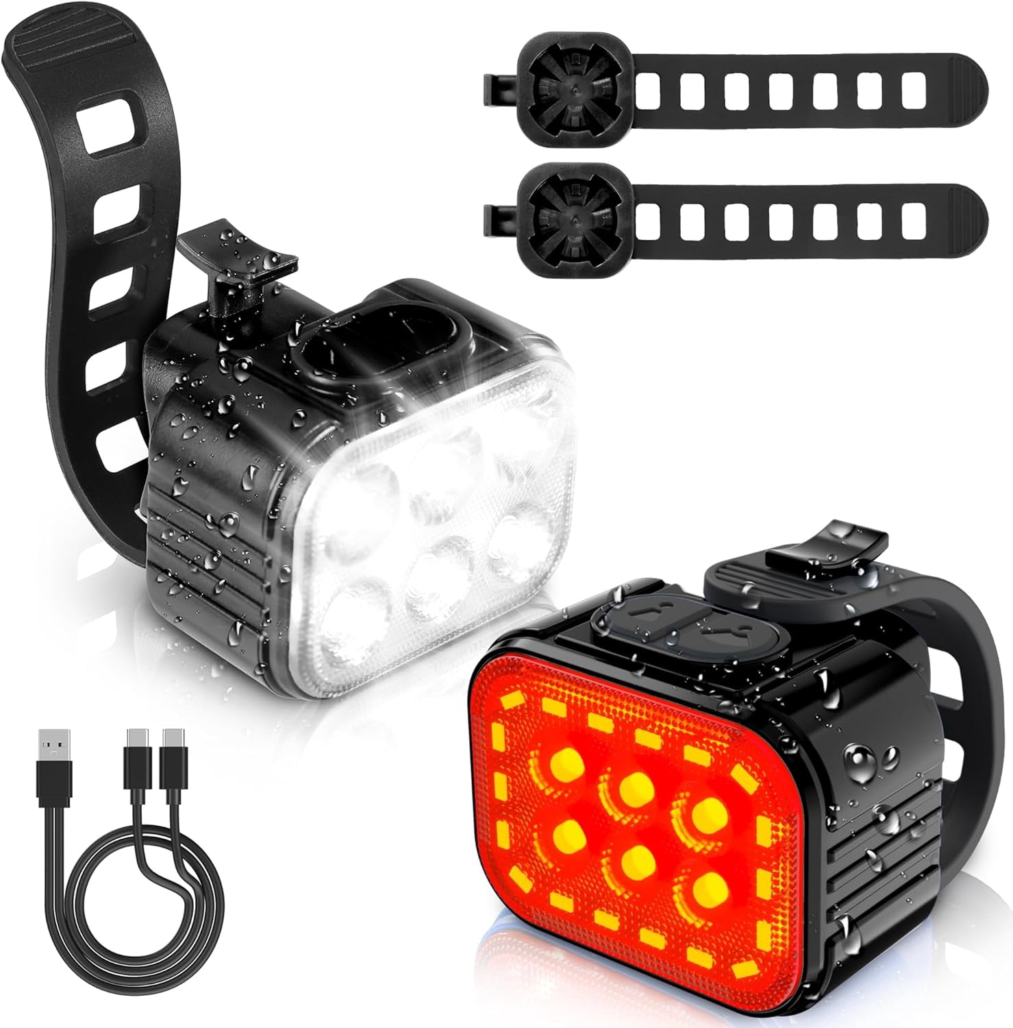 Bike Lights Set [8+13 Modes], Rechargeable Bicycle Light Ultra Bright ...
