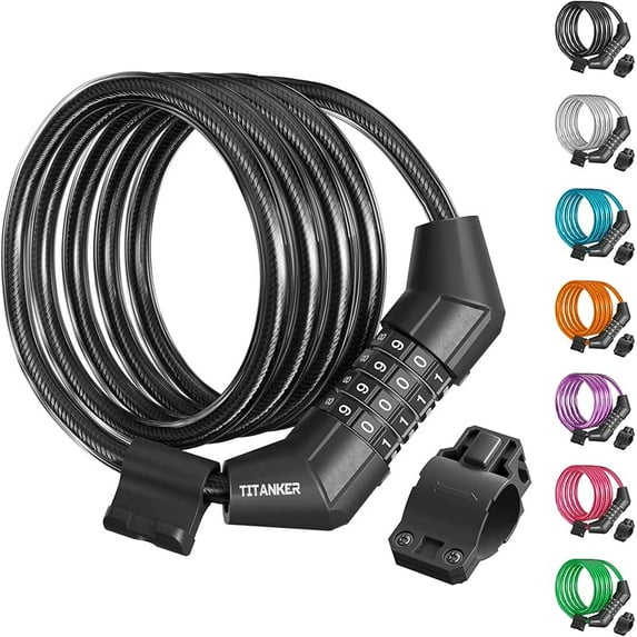 Bike Lock Cable, 4 Feet Bike Cable Lock Basic Self Coiling Kids Bike Lock Combination with ...