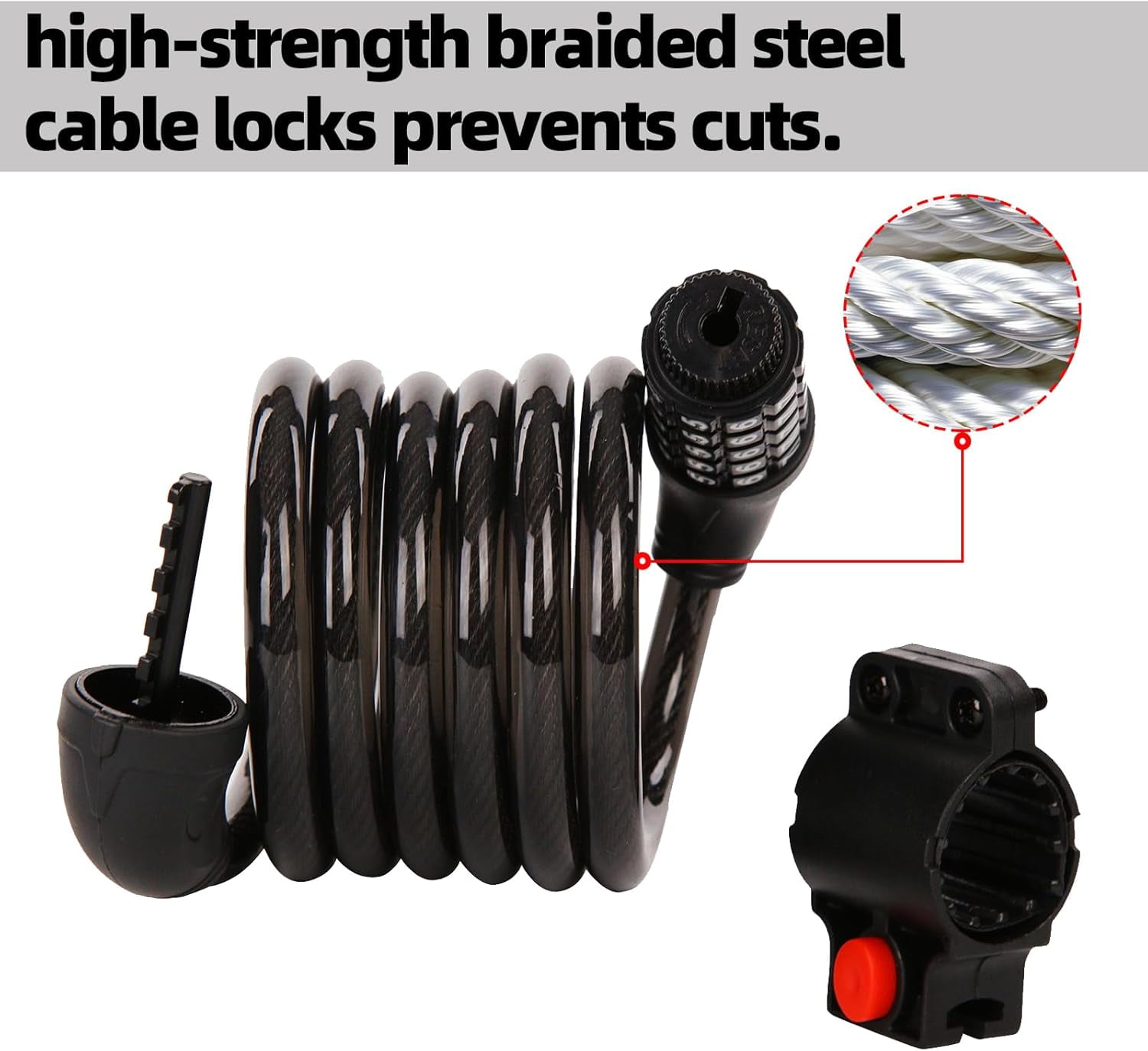 Bike Lock Cable, 5 Digit Combo Self Coiling Resettable Combination Code ...
