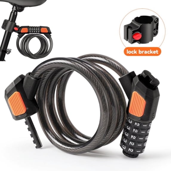 Bike Lock with Combination 4 Ft Bicycle Cable Lock 5 Digital Resettable ...
