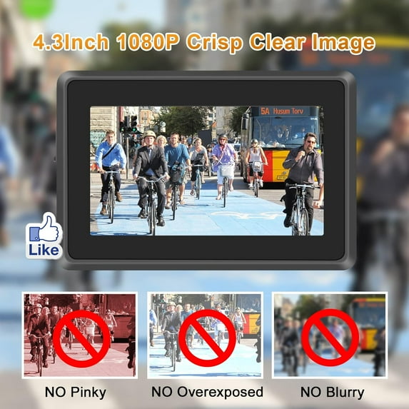 Bike Mirror Camera with 115°Wide Angle, 4.3" HD 1080P Monitor Bike Rear ...