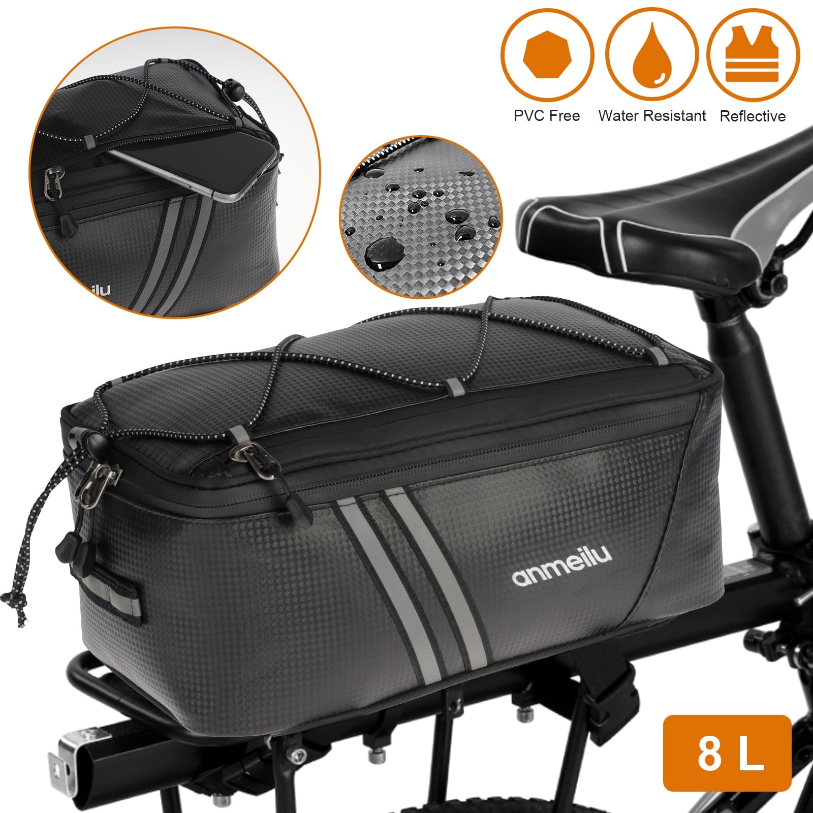 Bike Panniers, Bag Bike Trunk Bag, 8L Extendable Large Capacity Bicycle ...