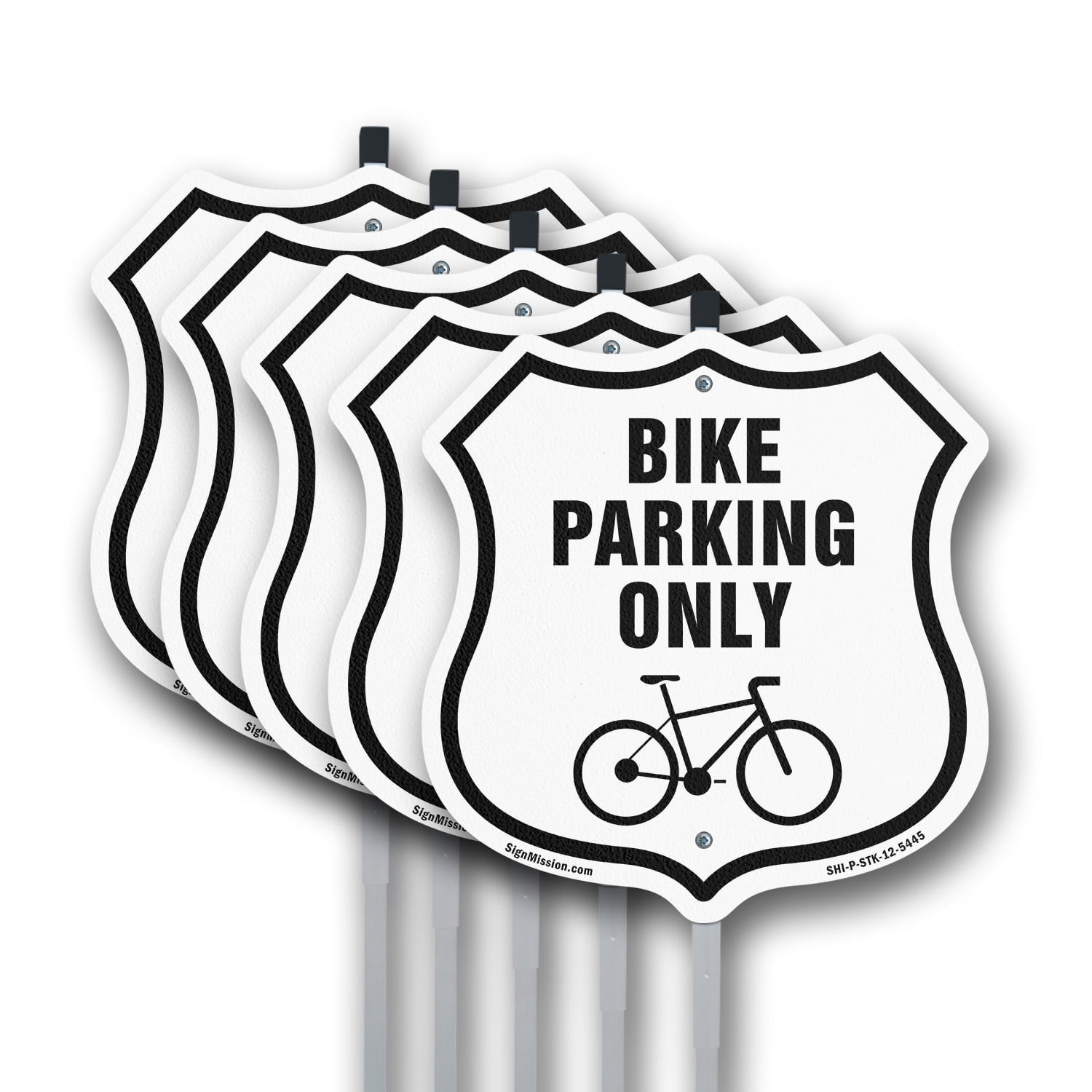 Bike Parking Only (5 Pack) 12 inch X 12 inch Shield Shaped Commercial ...