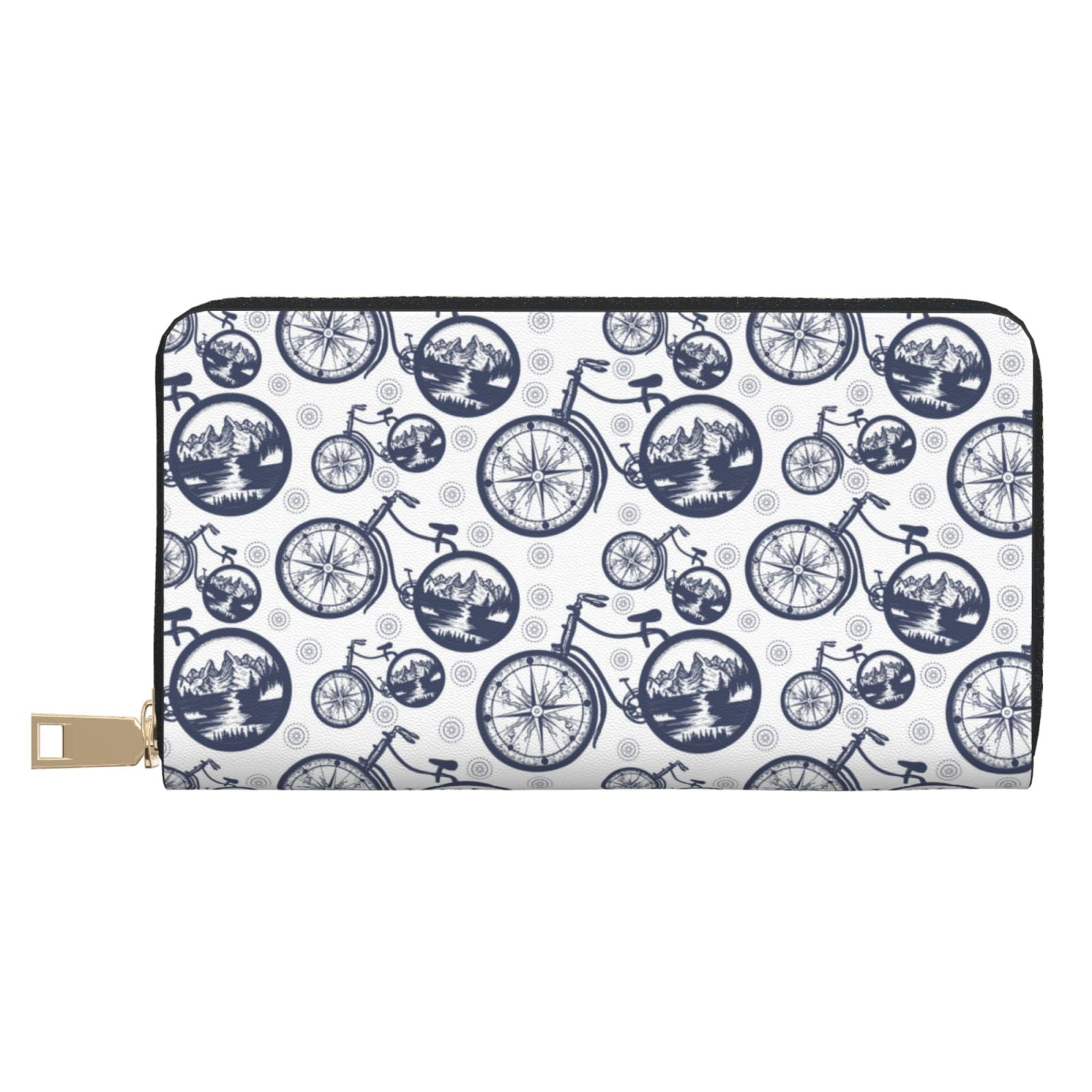 Bike Pattern Exotic Wallet Women, Leather Bifold Multi Card Wallet ...