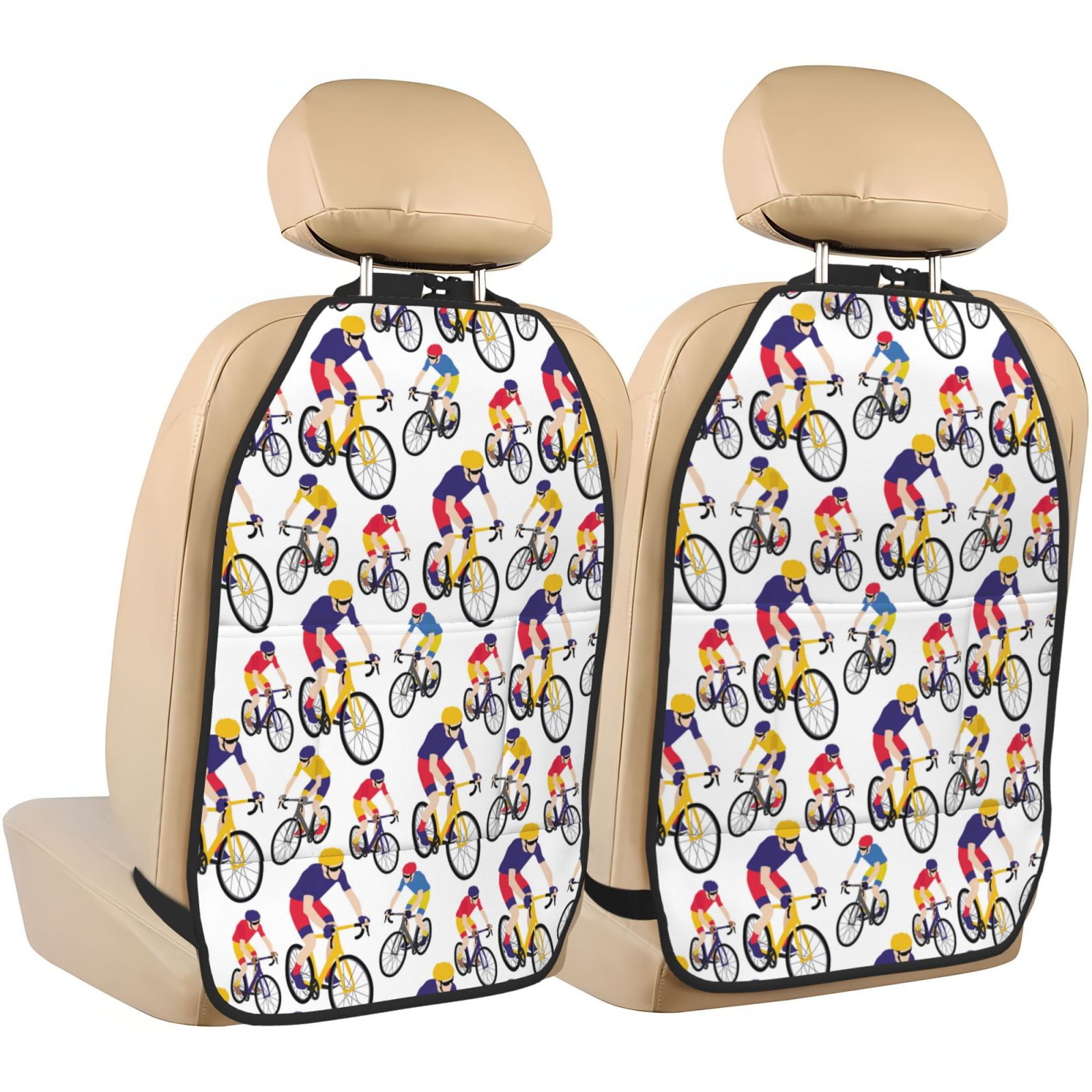 Bike Pattern Sporty Backseat Car Organizer, 2 Pack Kick Mats Back Seat ...
