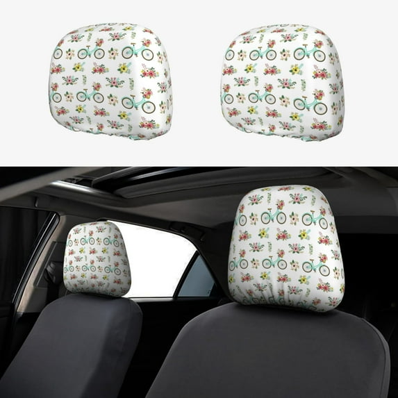 Bike Pattern flower Headrest Cover for Cars, 2Pack Car Headrest Cover ...