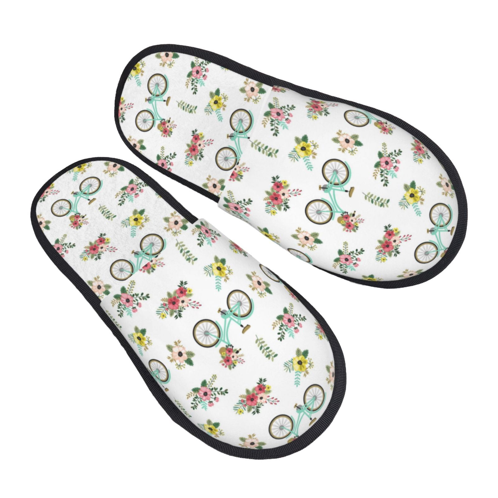 Bike Pattern flower House Slippers for Women Indoor, Fuzzy Warm Women's ...