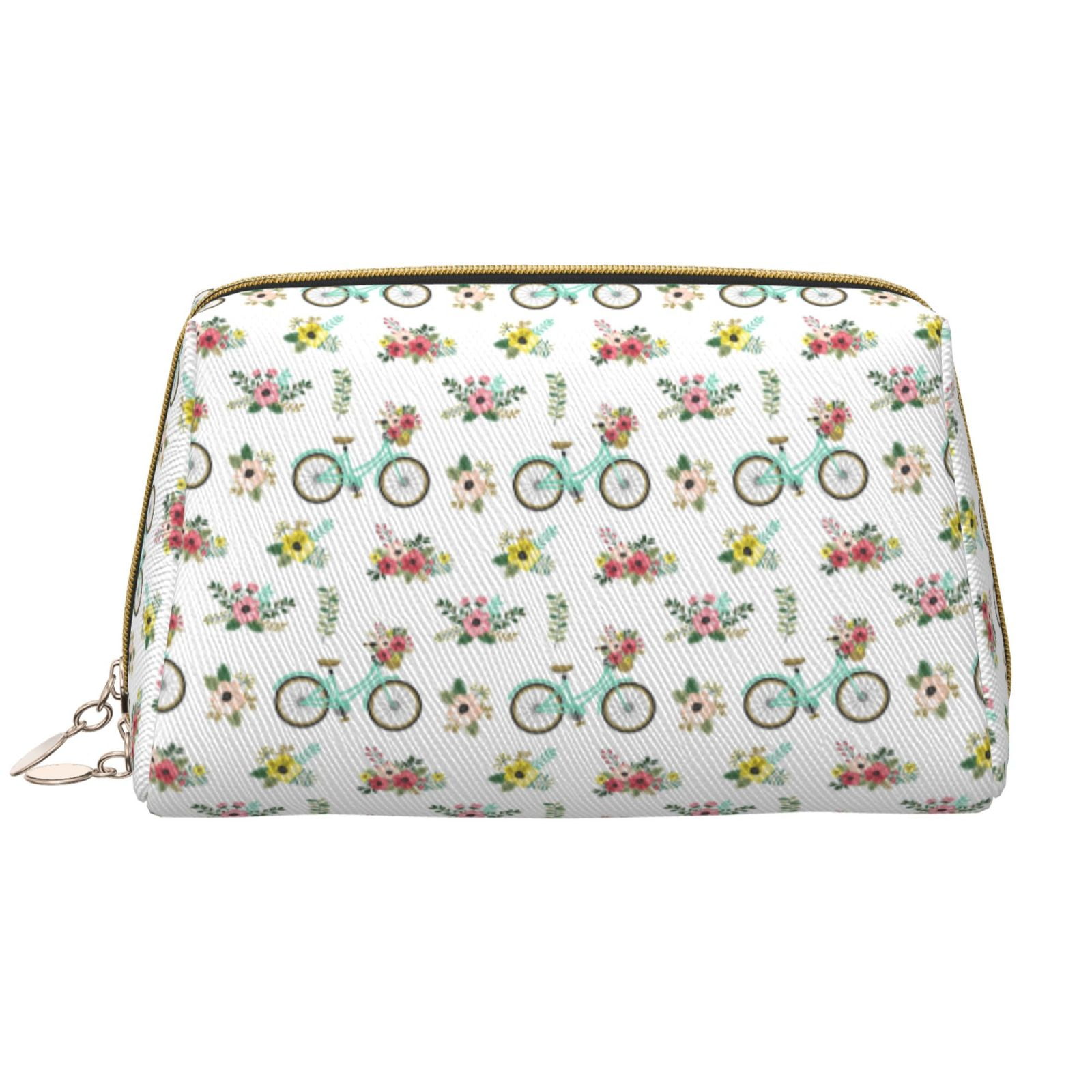 Bike Pattern flower Makeup Bag, Large Capacity Cosmetic Bag Portable ...