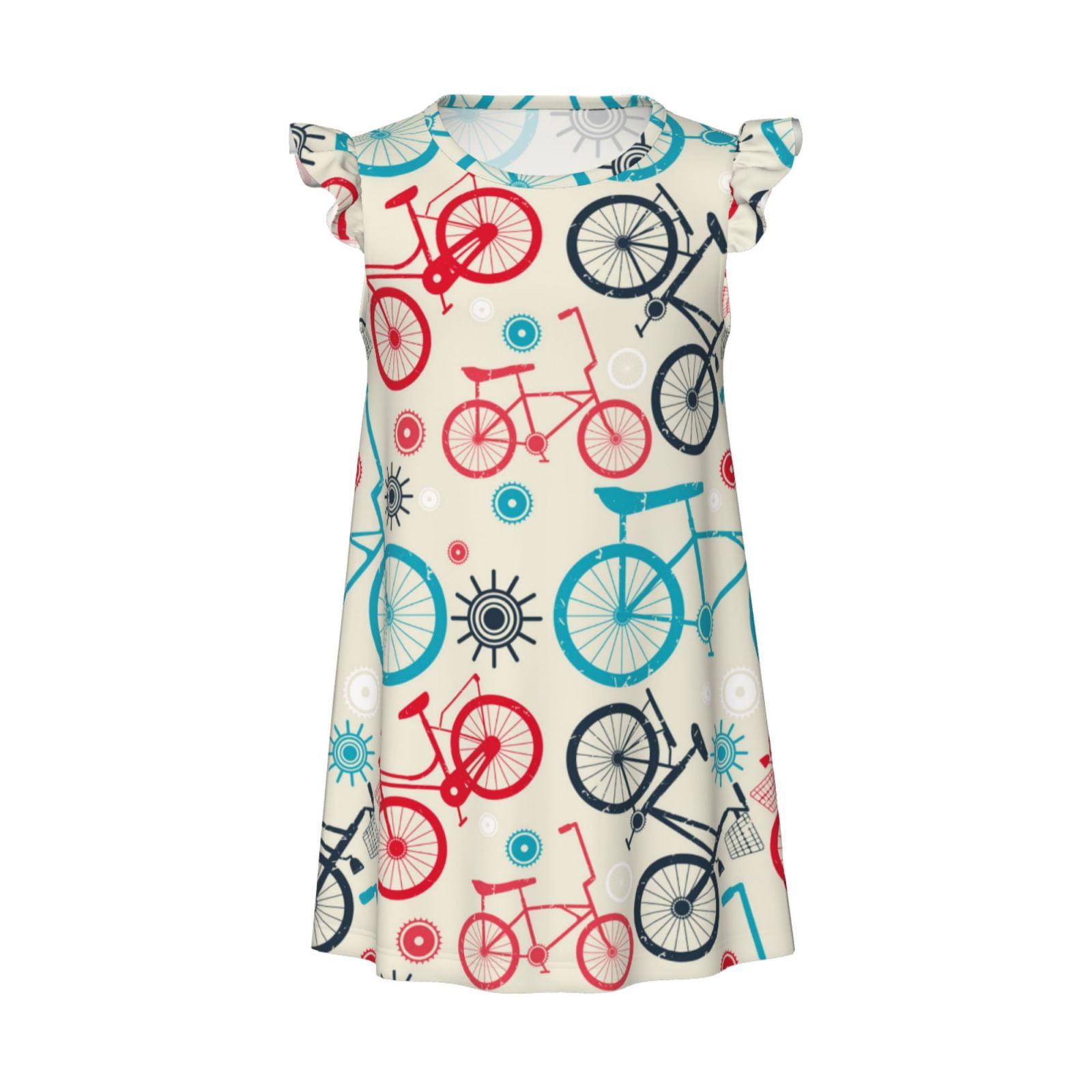 Bike Pattern red blue Girls Nightgowns, Flutter Sleeve Pajamas ...