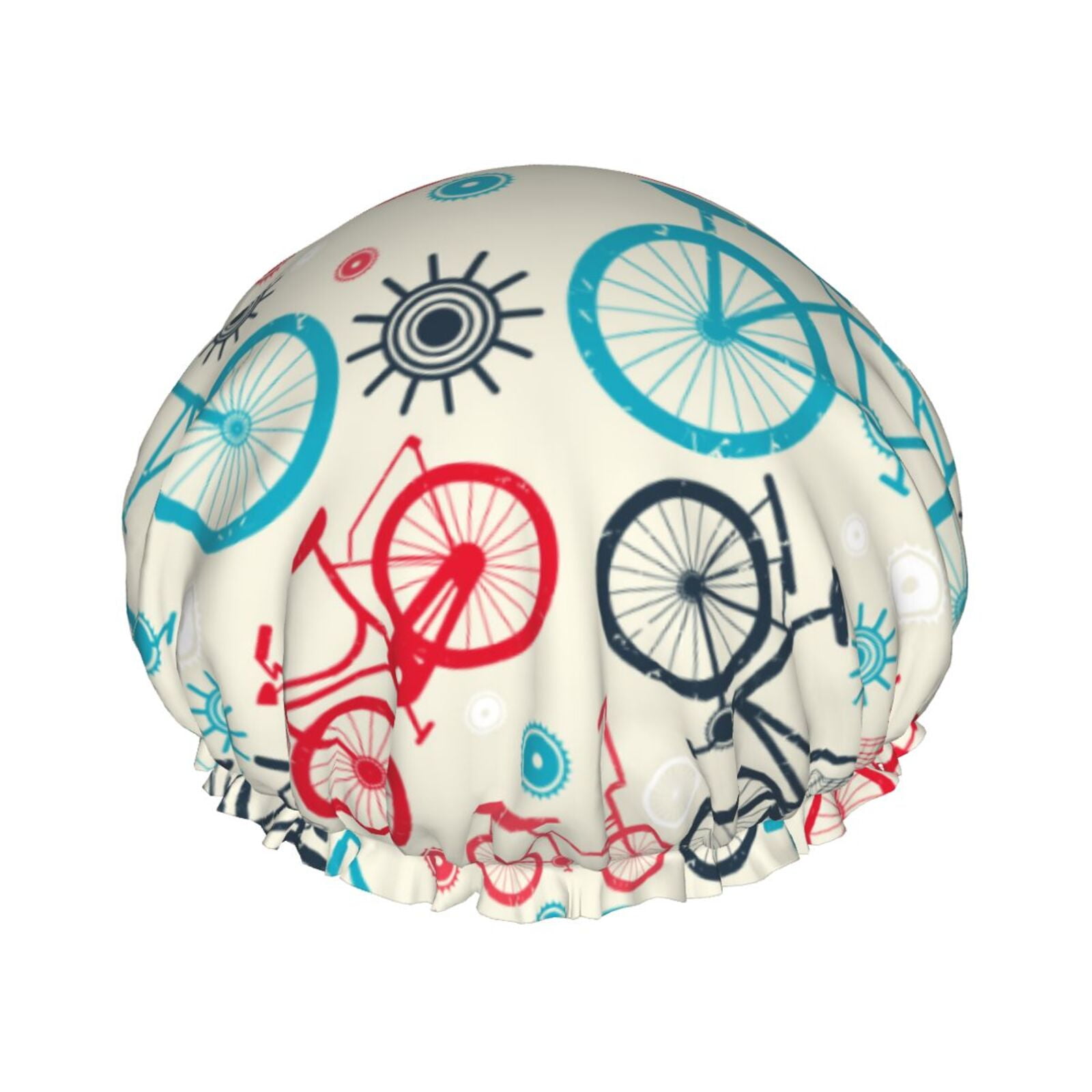 Bike Pattern red blue Shower Cap for Women, Double Waterproof Layers ...