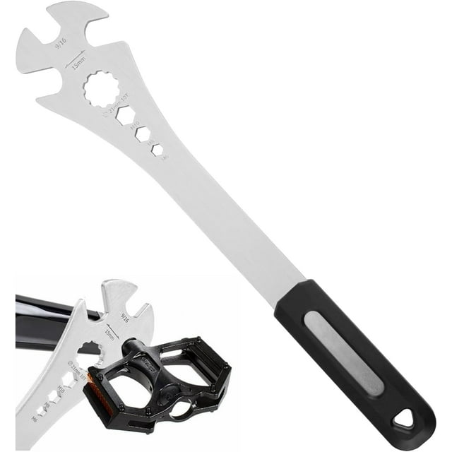 Bike Pedal Wrench, Bicycle Pedal Removal Spanner with Extra Long Handle, Multi-use 15mm, 9/16 ...