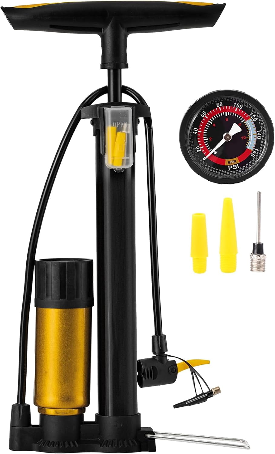 Bike Pump with Gauge,High Pressure,Floor Bicycle Compatible Presta and ...