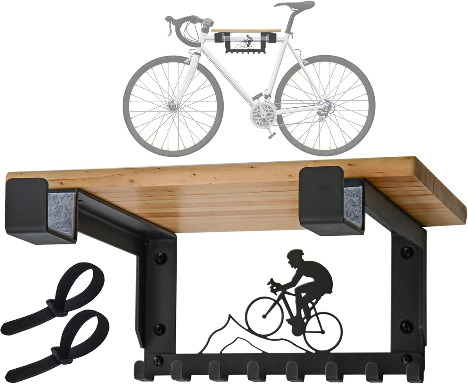 Bike Rack Wall Mount with Shelf and 8 Hooks Offer Horizontal Indoor ...