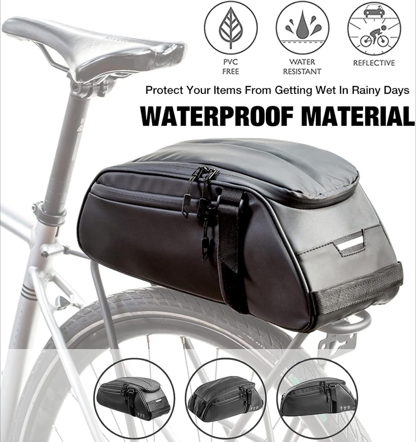 Bike Rear Bag Reflective,Water Resistant Bicycle Pannier Rack Bag Cargo ...