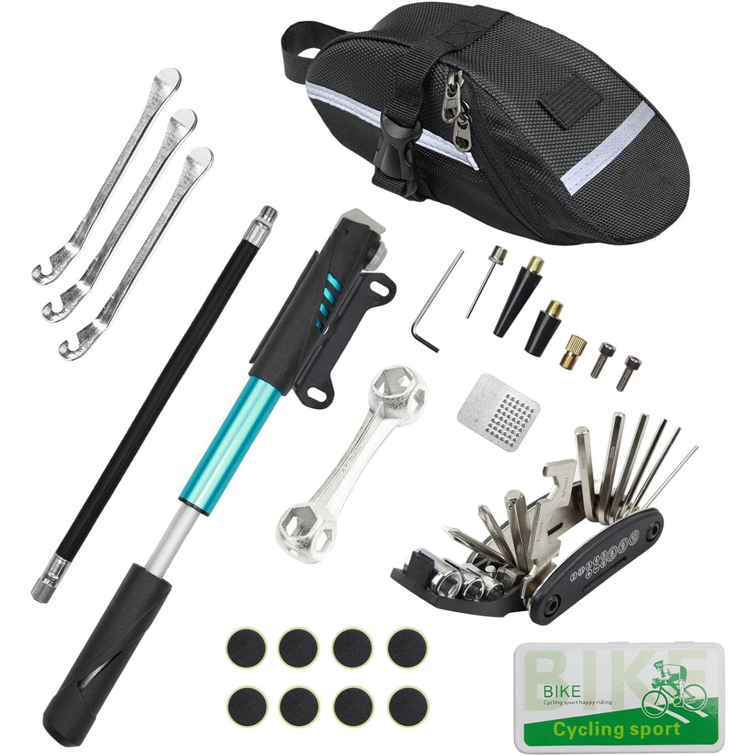 Sherry Bicycle Repair Kit with 16-in-1 Tools Mini Pump Tire Patch Set ...